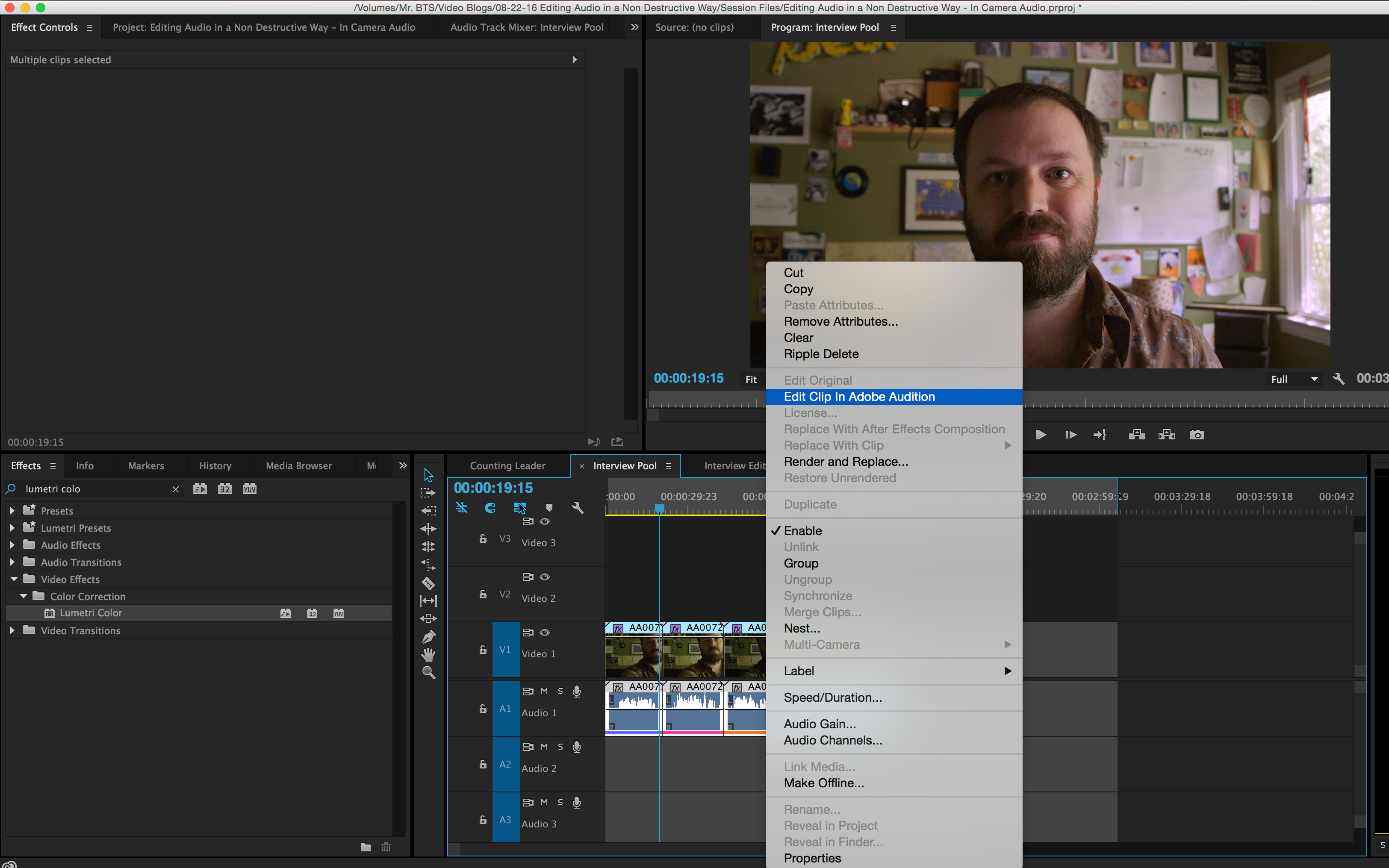 How to Simultaneously Edit Multiple Internal Camera Audio Files