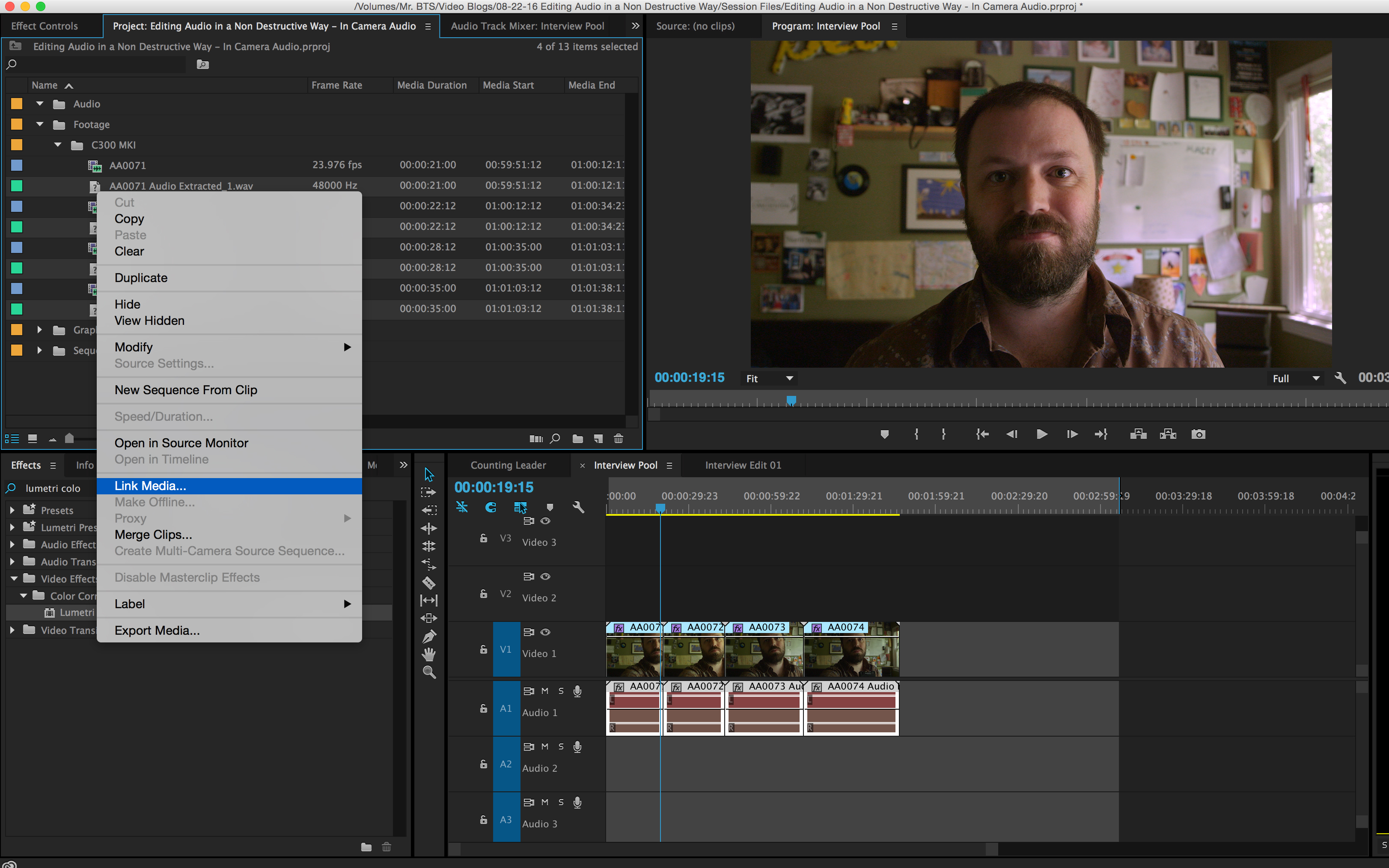 How to Simultaneously Edit Multiple Internal Camera Audio Files